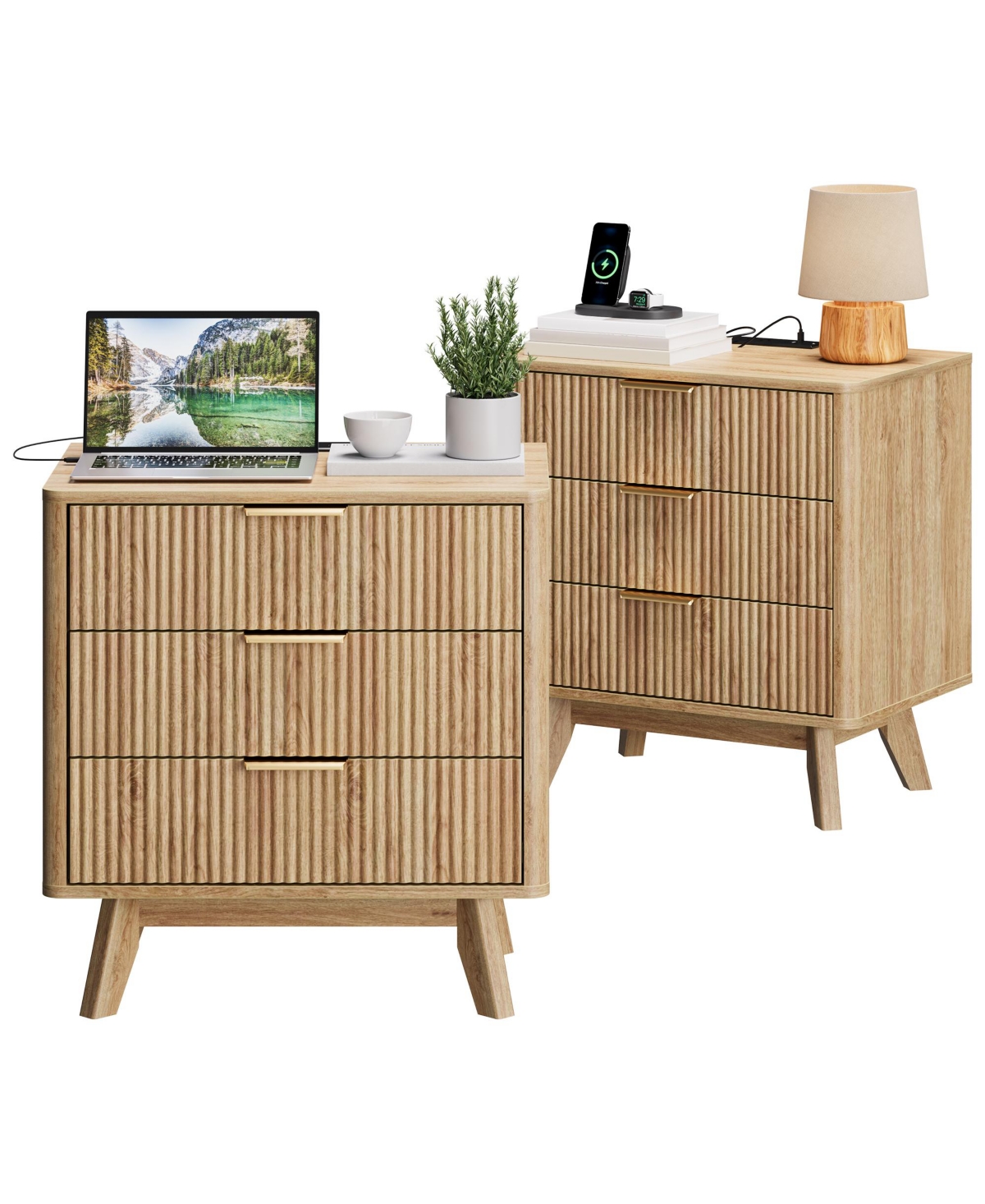 Click here for homfan Mid-Century 3-Drawer Nightstand with Chargi... prices