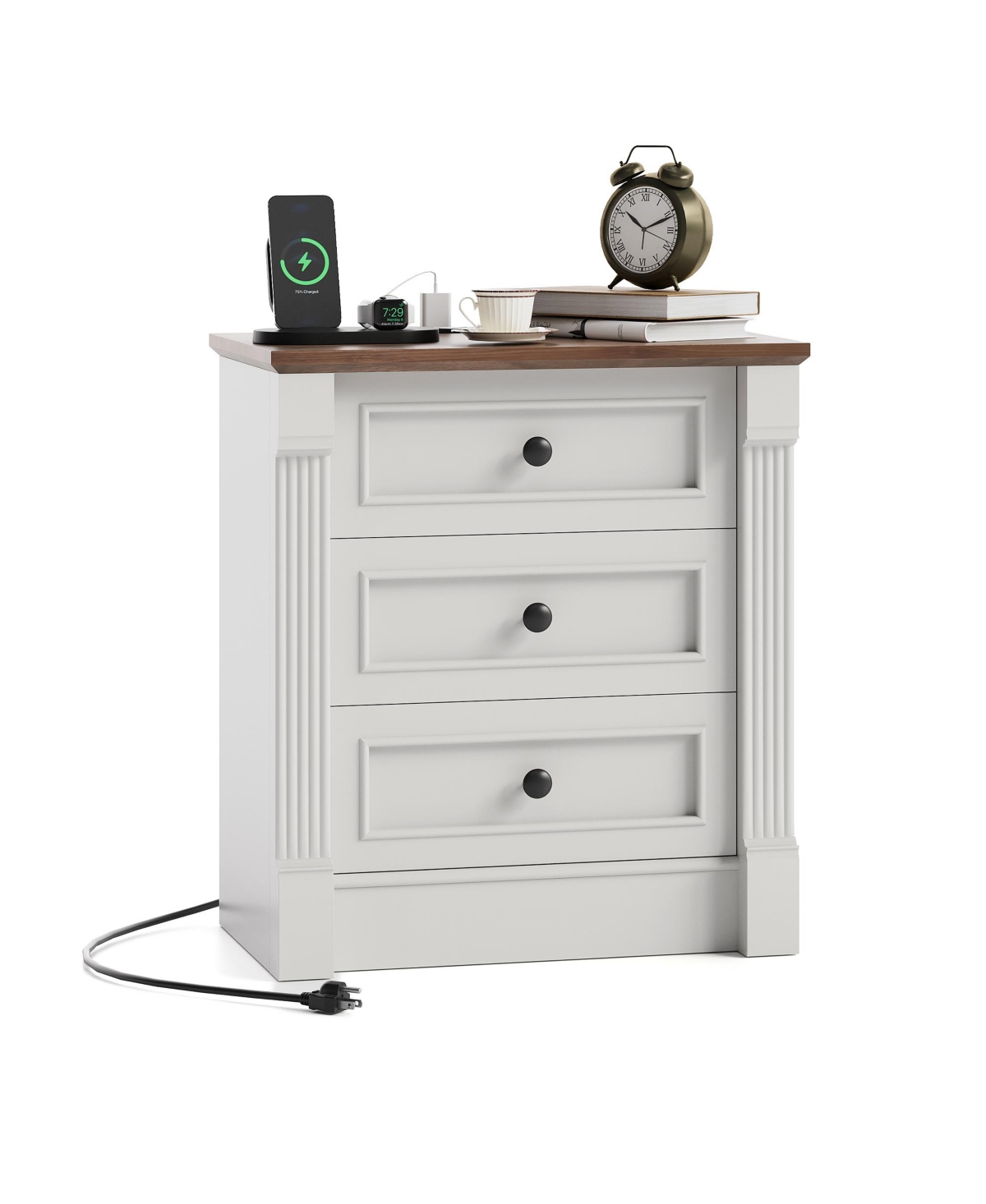 Click here for homfan Farmhouse 3-Drawer Nightstand with Charging... prices