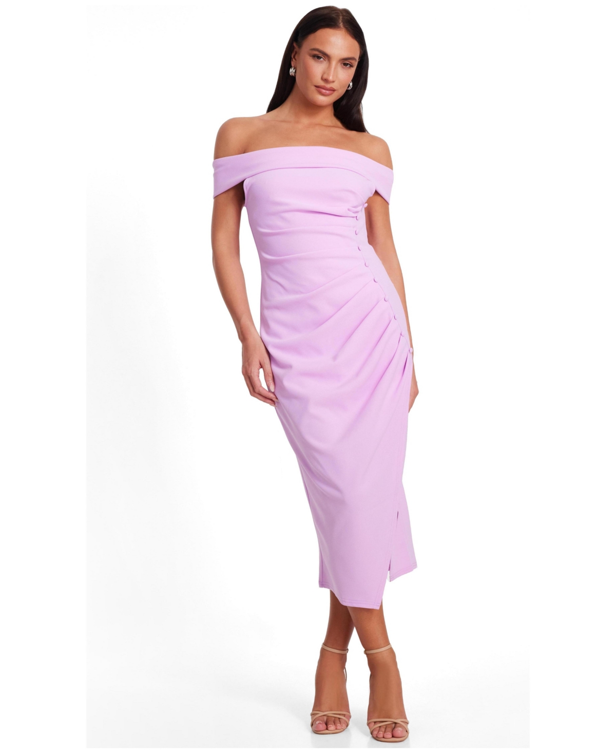 Click here for Quiz Womens Scuba Crepe Bardot Ruched Midi Dress -... prices