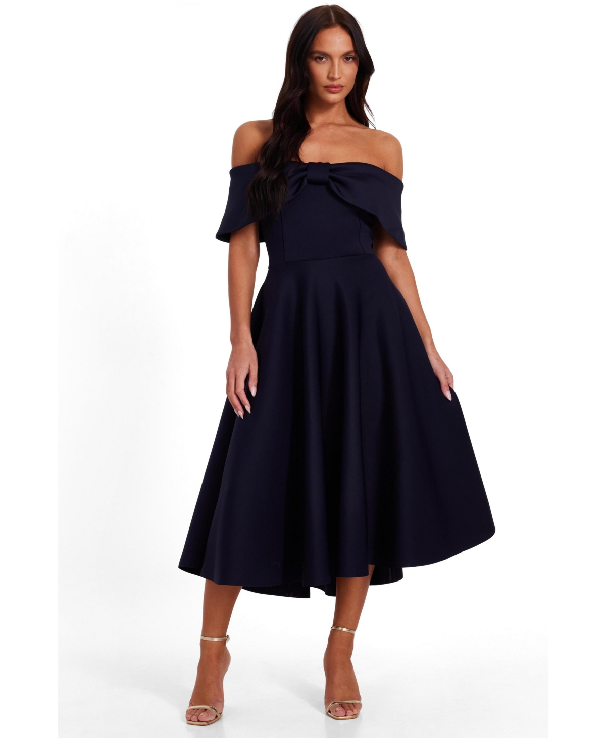 Click here for Quiz Womens Bardot Bow Skater Dress - Navy prices
