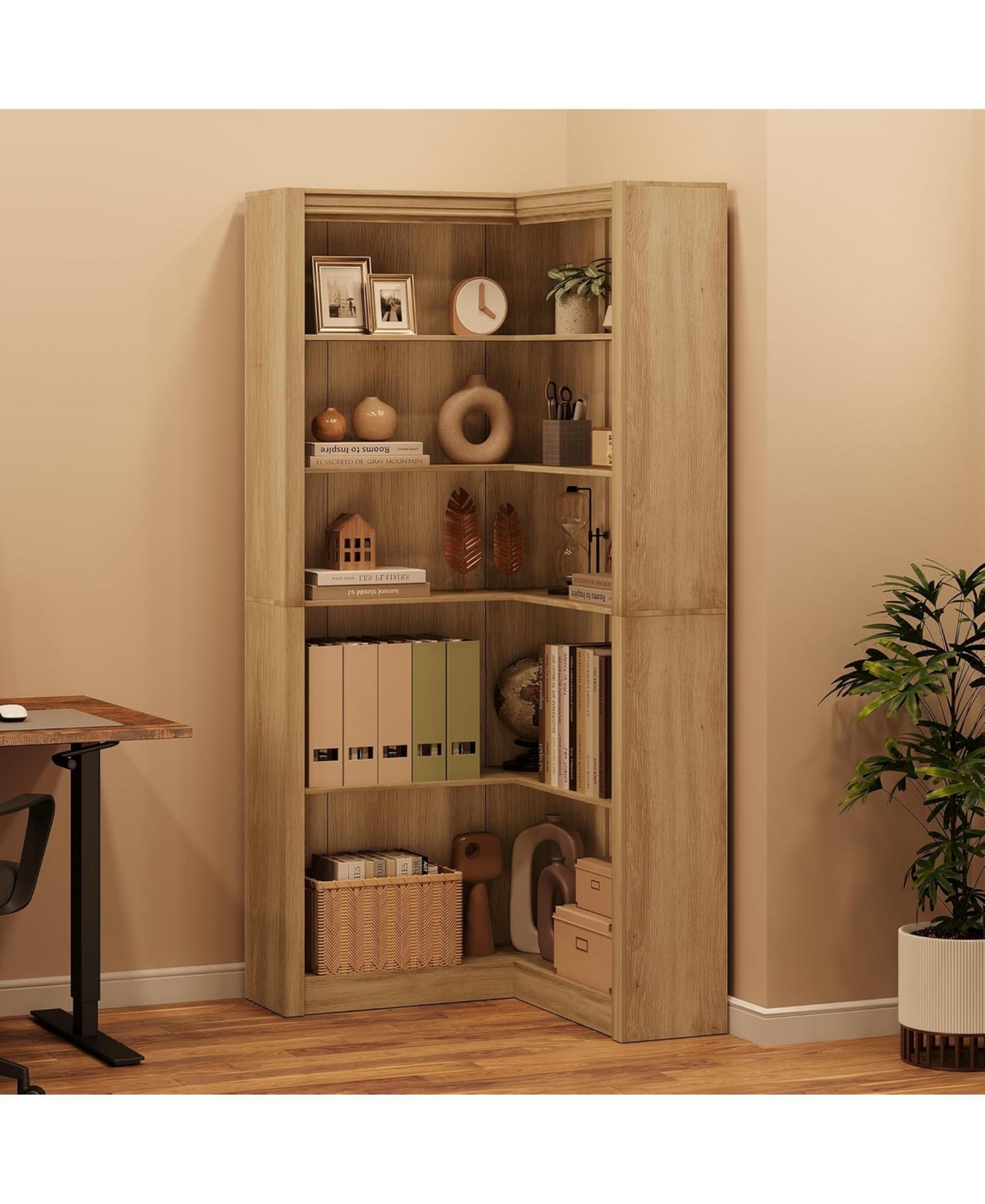 Click here for gaomon Five-Tier Corner Bookshelf  L-Shaped Tall B... prices
