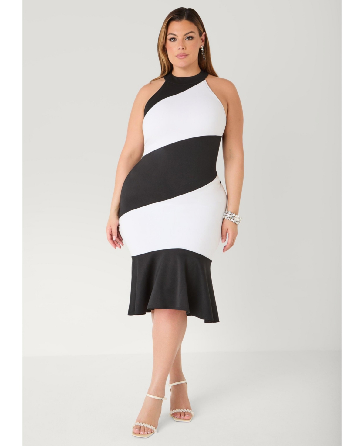 Click here for Ashley Stewart Womens Two Tone High Neck Midi Dres... prices