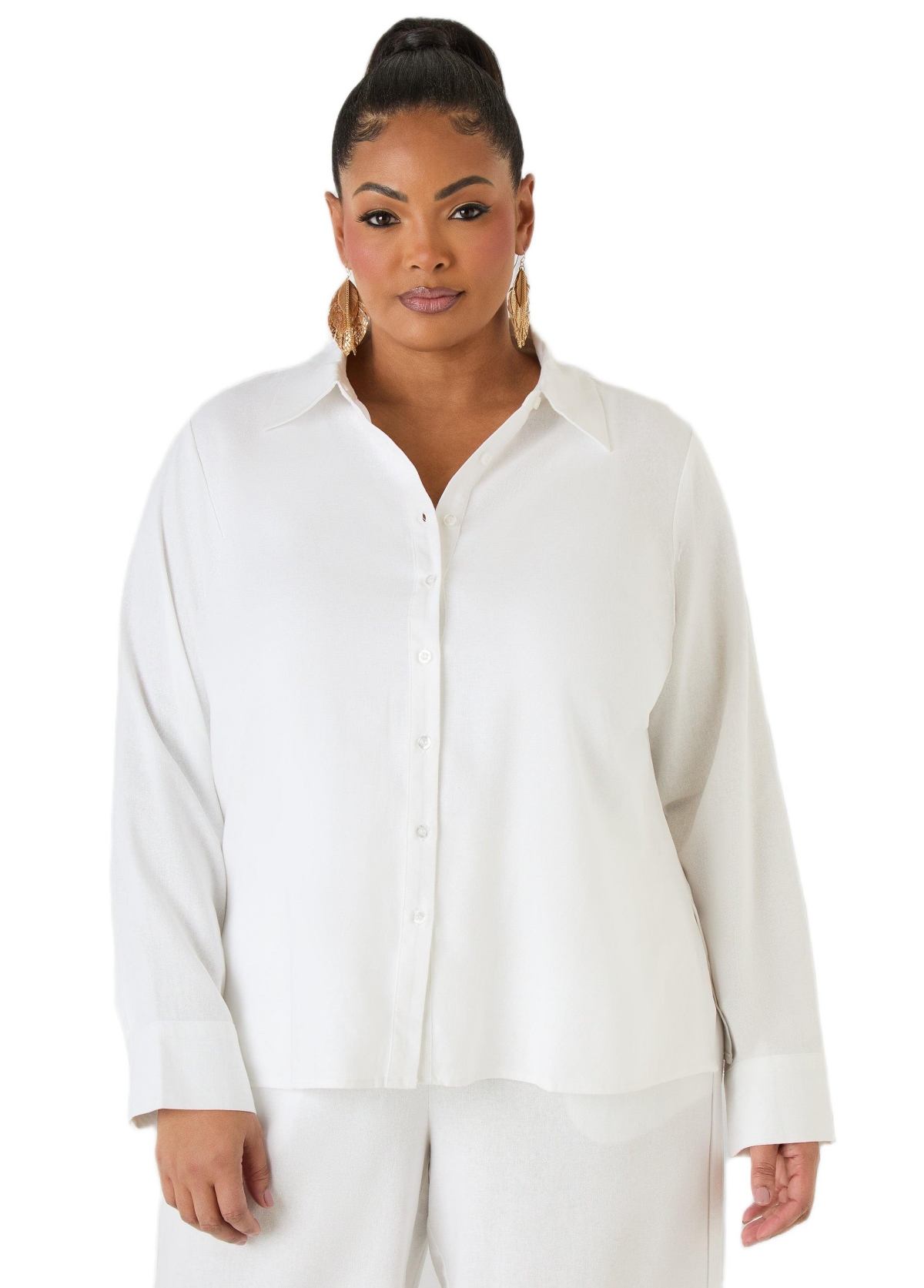 Click here for Ashley Stewart Womens Long Sleeved Linen Blend Shi... prices