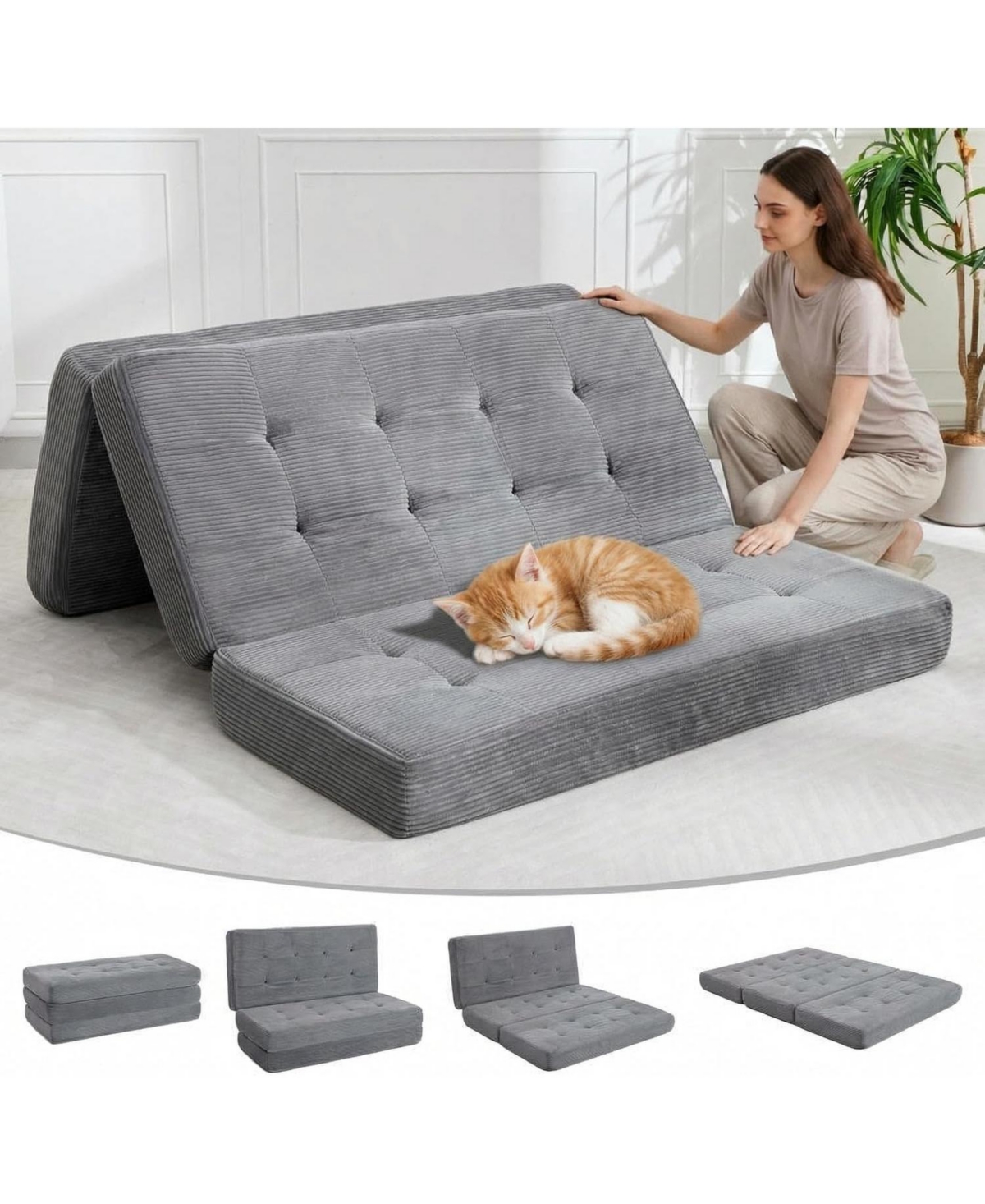 Click here for gaomon Corduroy Queen Size Tri-Folding Sofa Bed an... prices