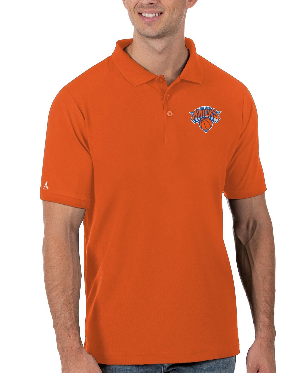 Click here for Antigua Mens Orange New York Knicks Legacy Pique P... prices