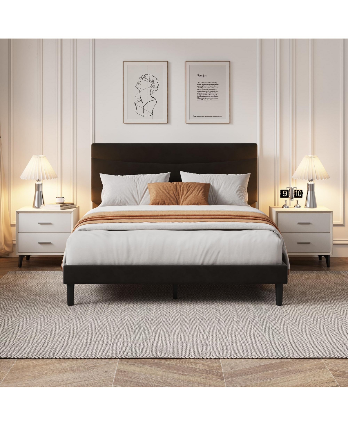 Click here for homfan Upholstered Platform Bed Frame with Curved... prices
