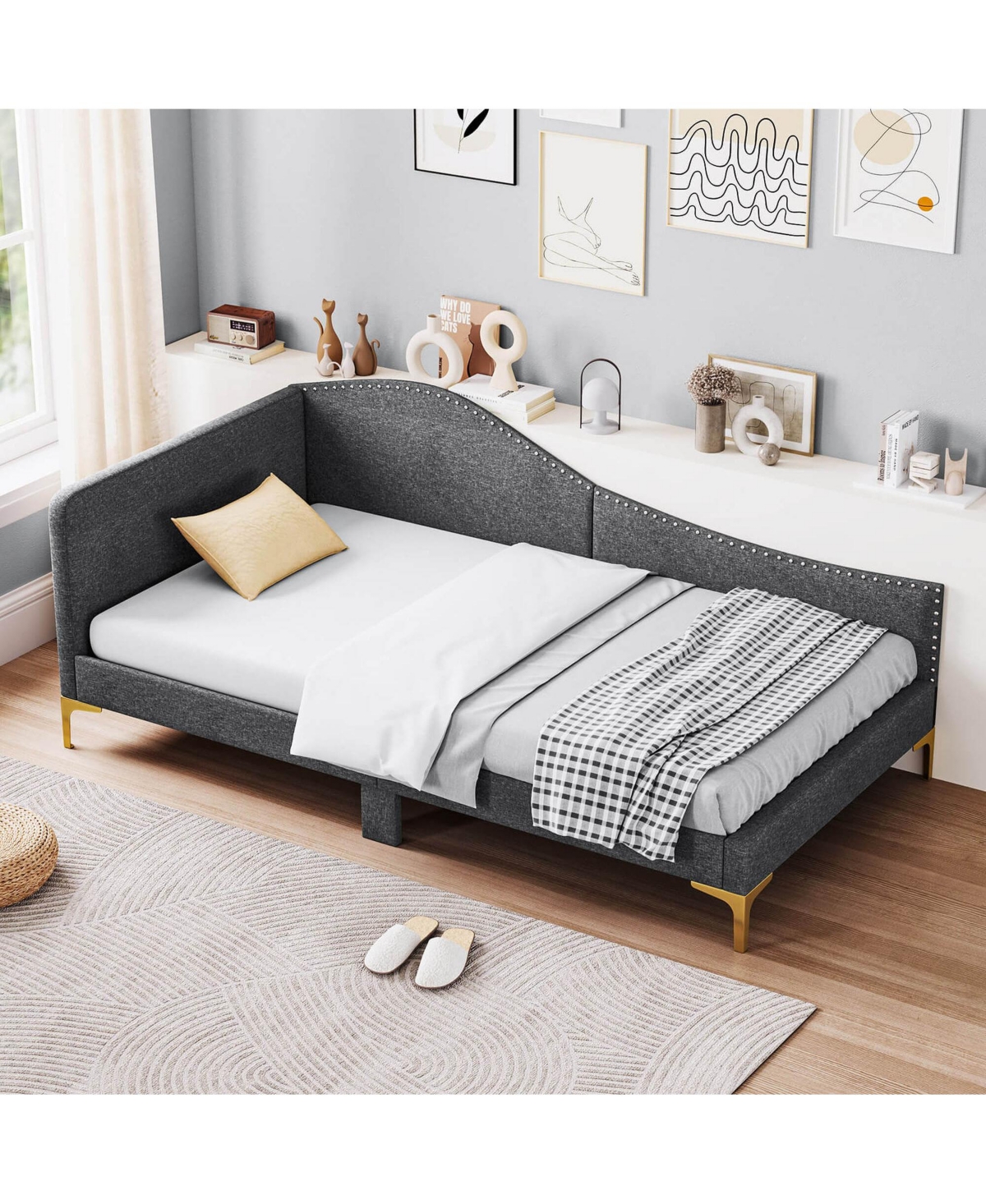 Click here for Costway Upholstered Daybed Rivet-Tufted Platform B... prices
