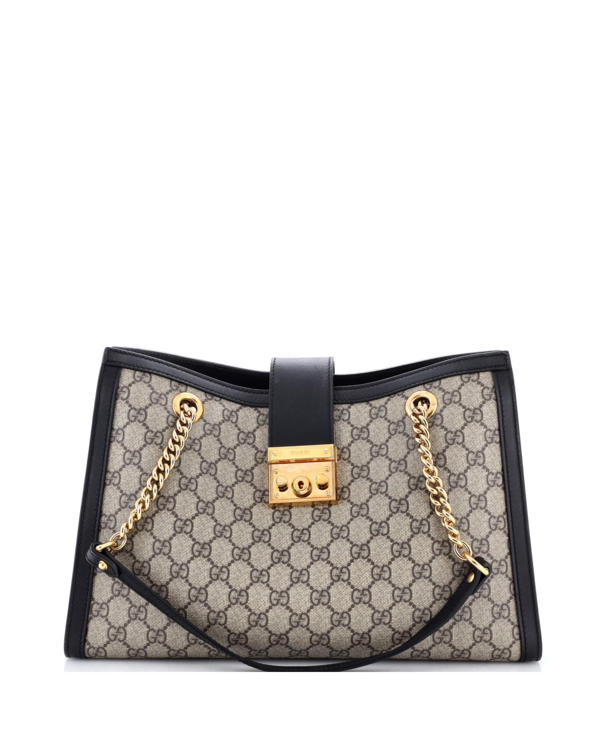 Click here for Pre-Owned Gucci Medium Padlock Chain Tote Gg Coate... prices