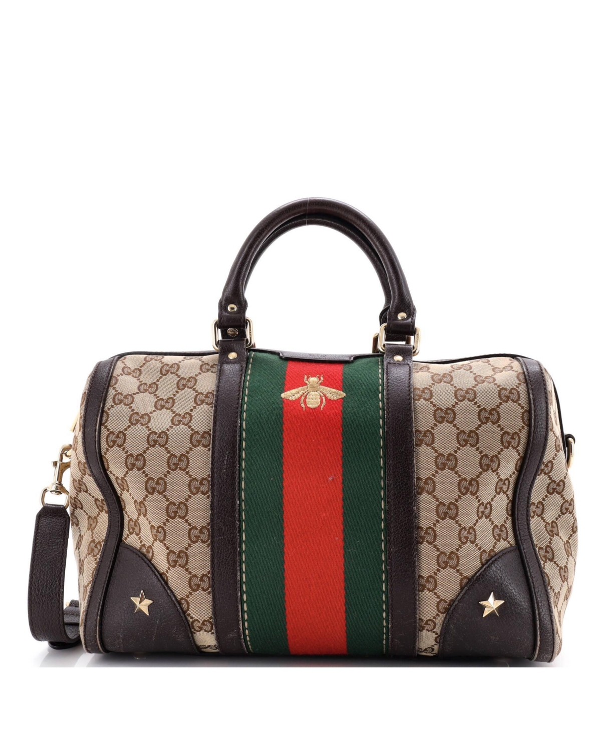 Click here for Pre-Owned Gucci Medium Vintage Bee Web Boston Bag... prices