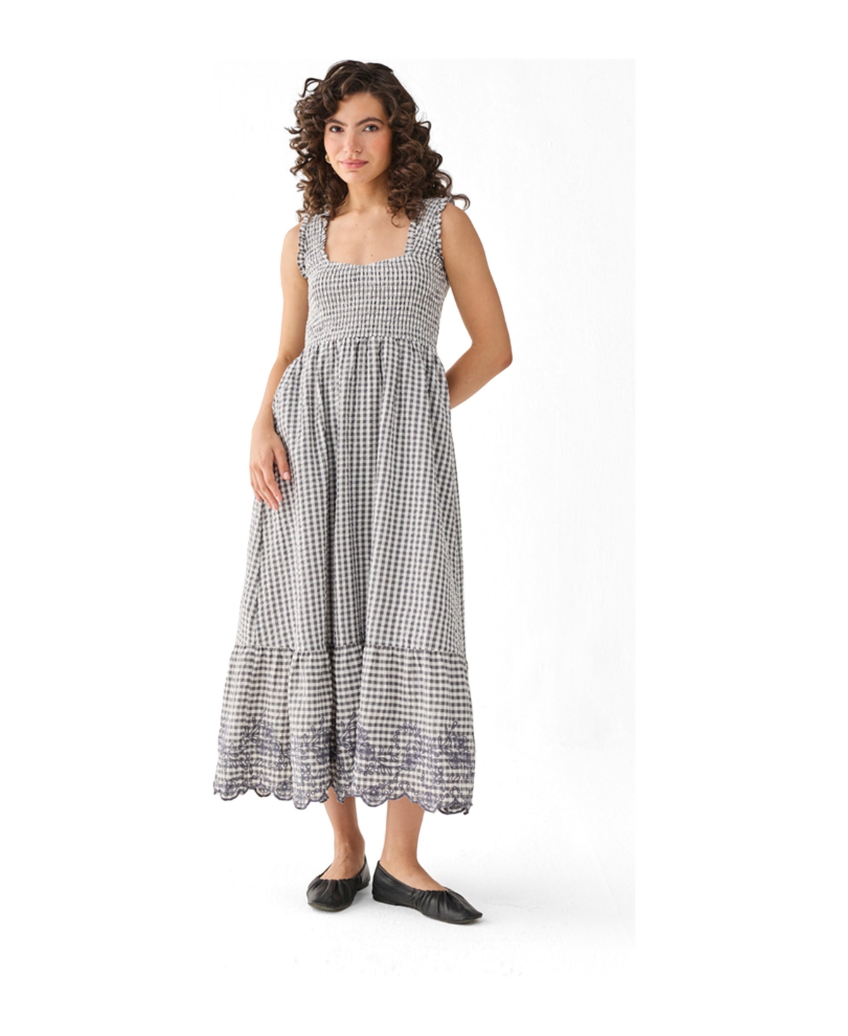 Click here for Reistor Womens Smocked Cotton Maxi Dress - Charcoa... prices