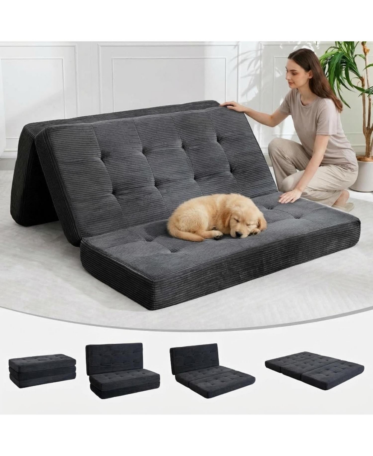Click here for gaomon Corduroy Queen Size Tri-Folding Sofa Bed an... prices