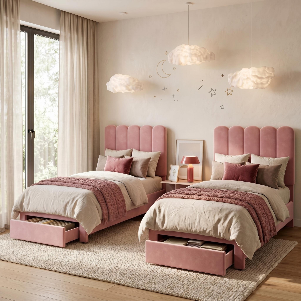 Click here for homfan 2 Sets Twin Bed Frame with Under-Bed Drawer... prices