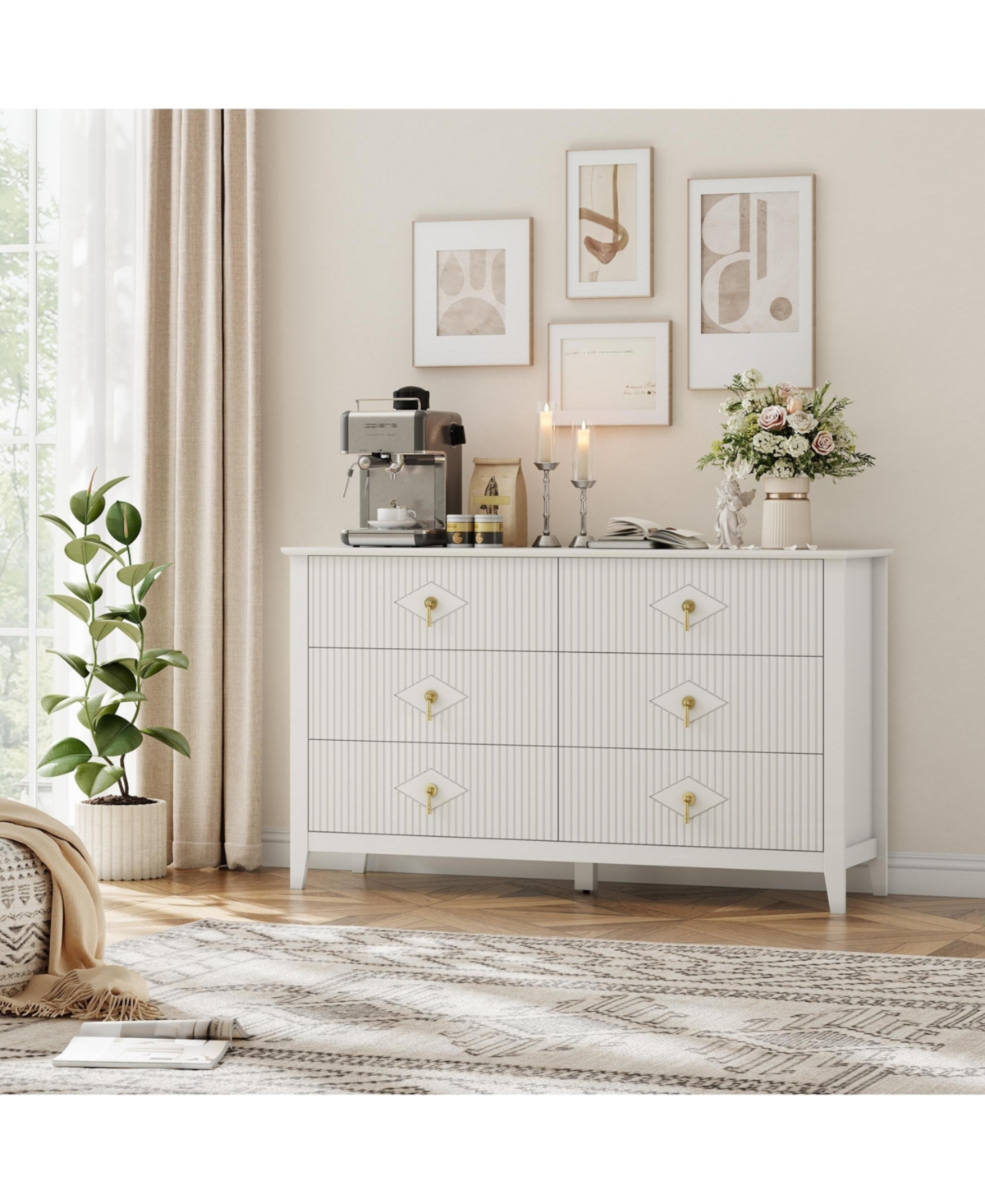 Click here for homfan Extra-Wide 6-Drawer Fluted Dresser Chest wi... prices
