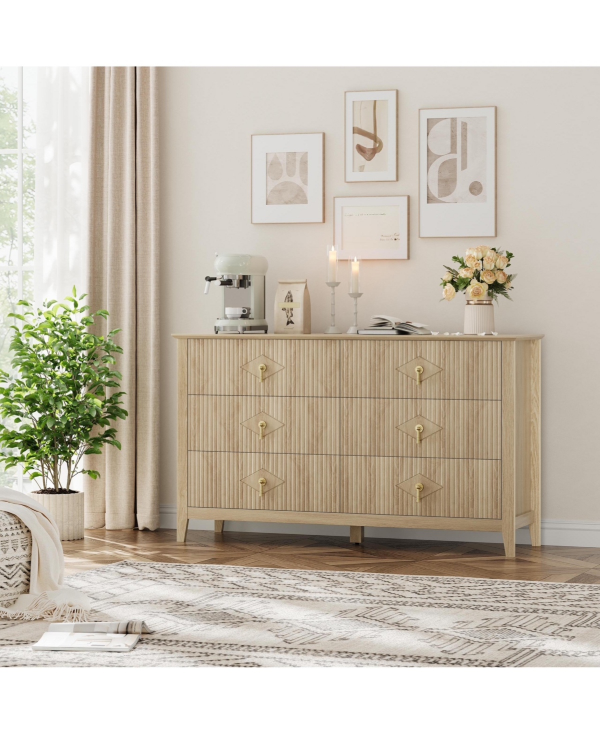 Click here for homfan Extra-Wide 6-Drawer Fluted Dresser Chest wi... prices