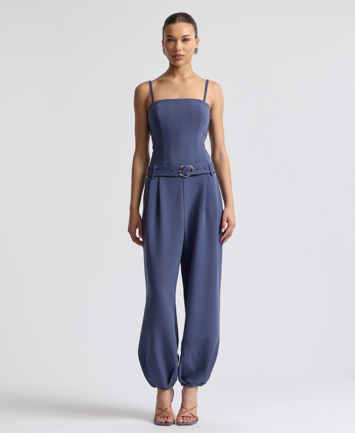 Click here for Avec Les Filles Womens Square Neck Belted Jumpsuit... prices