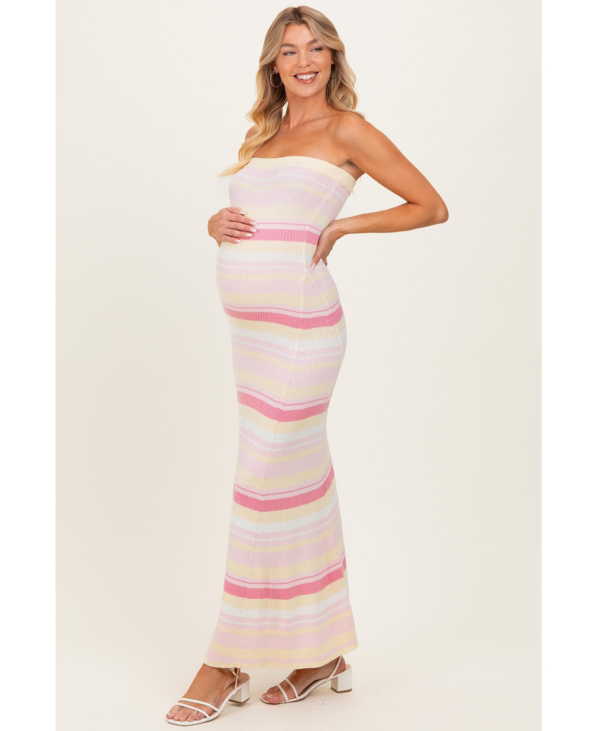 Click here for Pinkblush Maternity Pink Multi Striped Strapless F... prices