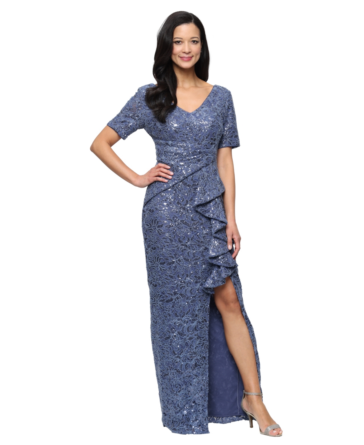 Click here for Alex Evenings Womens V-Neck Long Sequin Lace Dress... prices