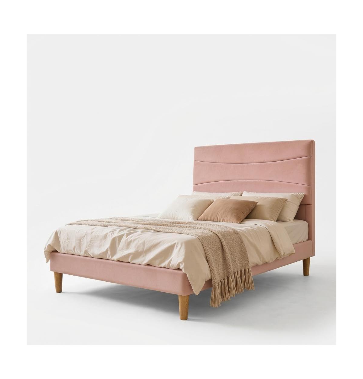 Click here for homfan Upholstered Platform Bed Frame with Curved... prices