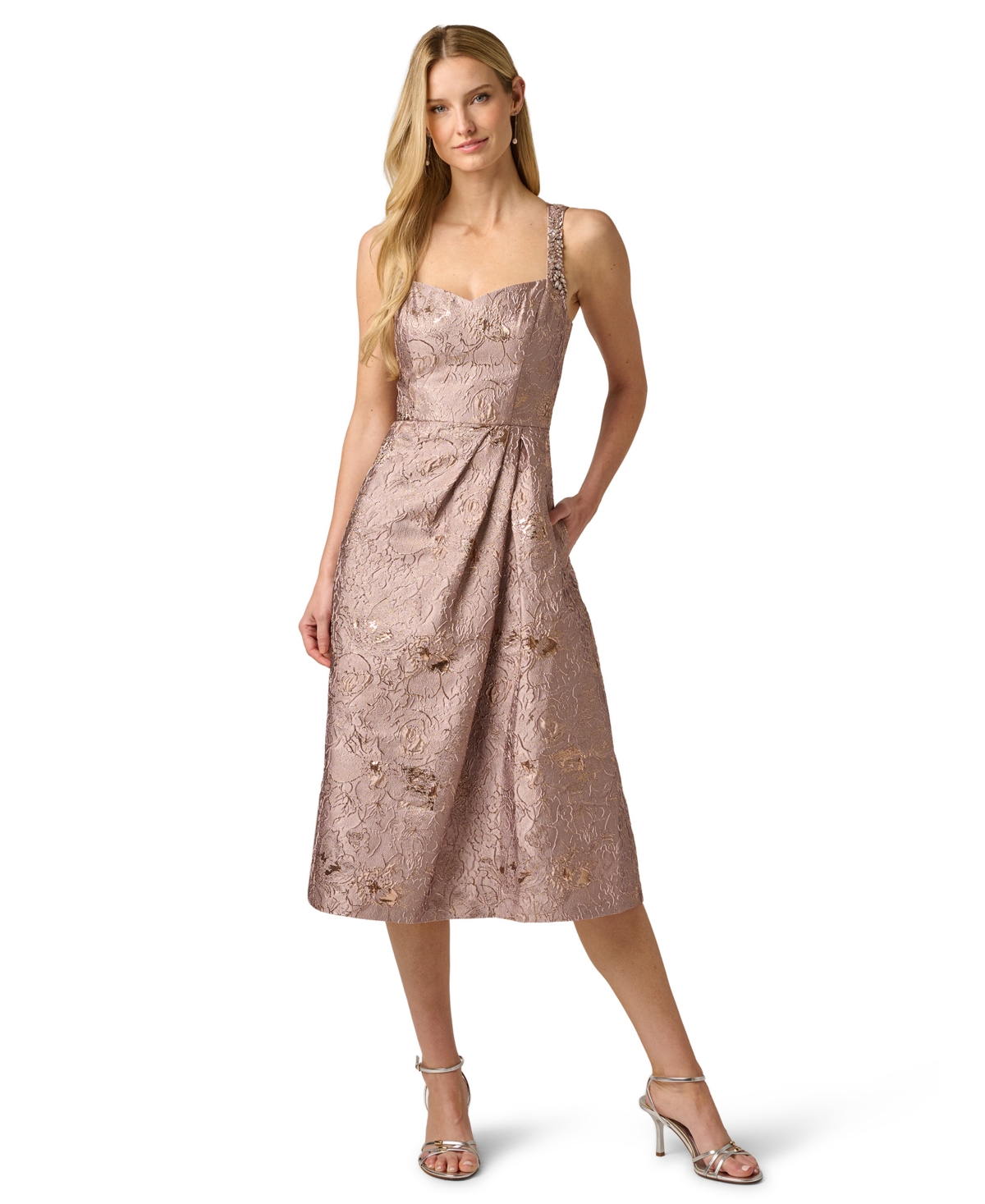 Click here for Adrianna Papell Womens Metallic Jacquard Sweethear... prices