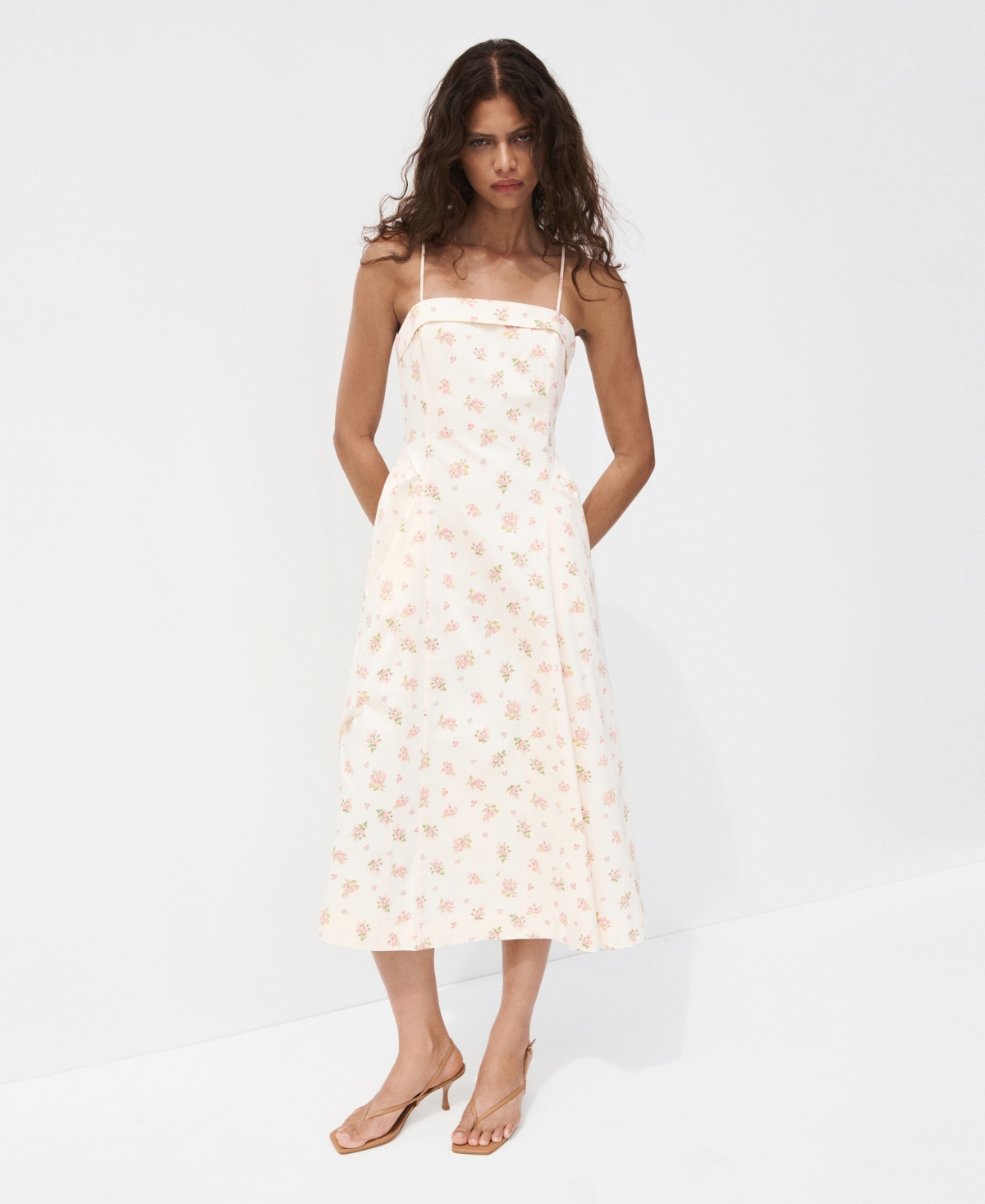 Click here for Mango Womens Floral-Print Flared Dress - Ecru prices
