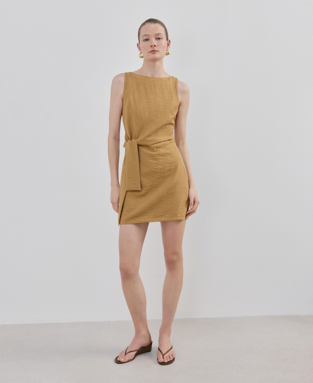 Click here for Mango Womens Bow Short Dress - Medium Brown prices