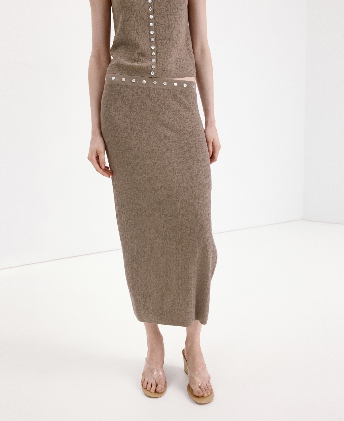 Click here for Mango Womens Buttons And Side Slit Skirt - Medium... prices