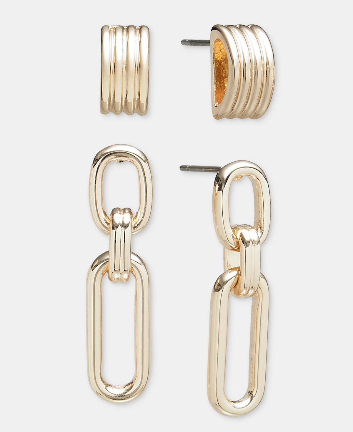 Click here for On 34th Textured Stud & Link Drop Earrings  2-Piec... prices