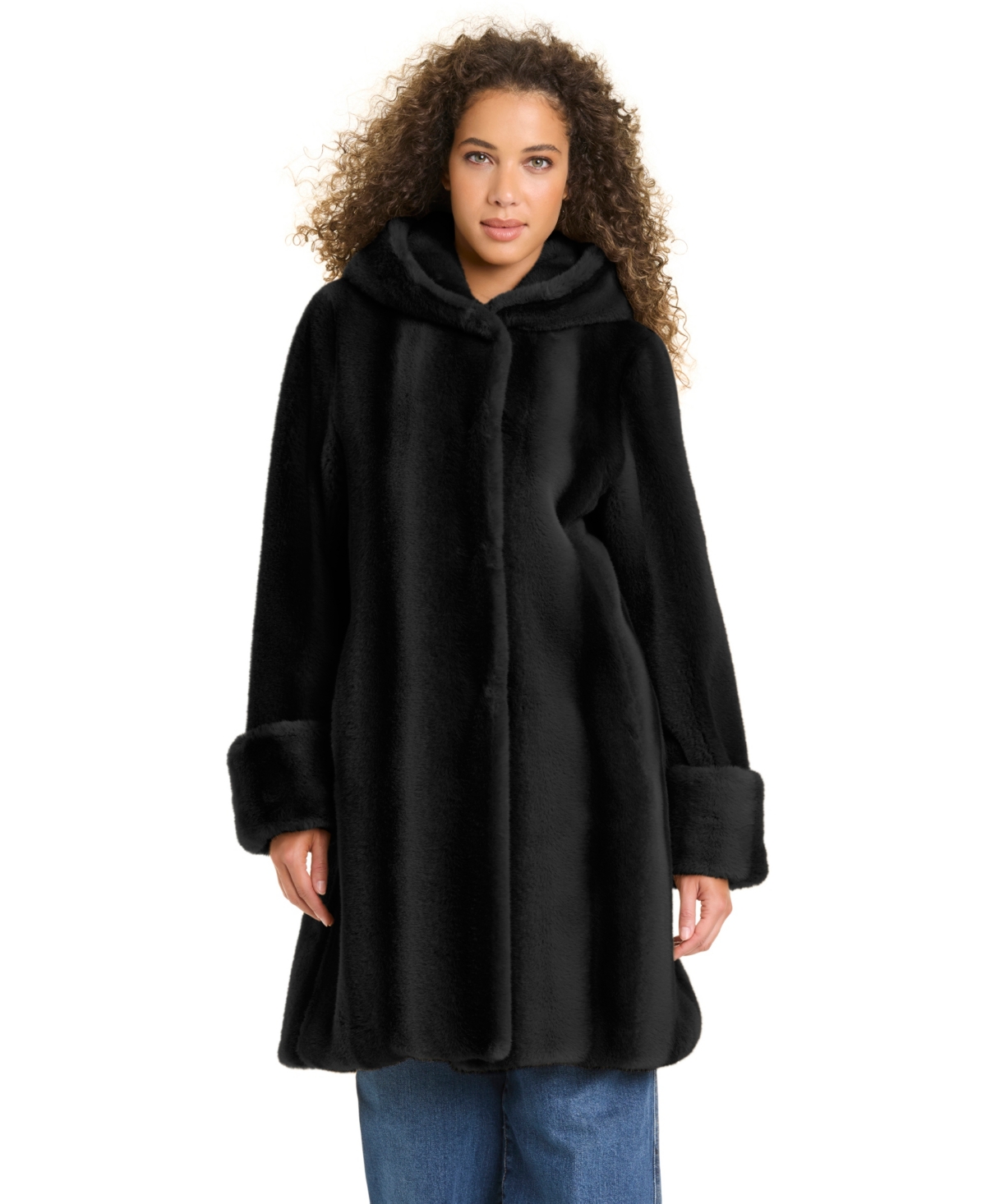 Click here for Jones New York Petite Hooded Faux-Fur Polyester Mi... prices