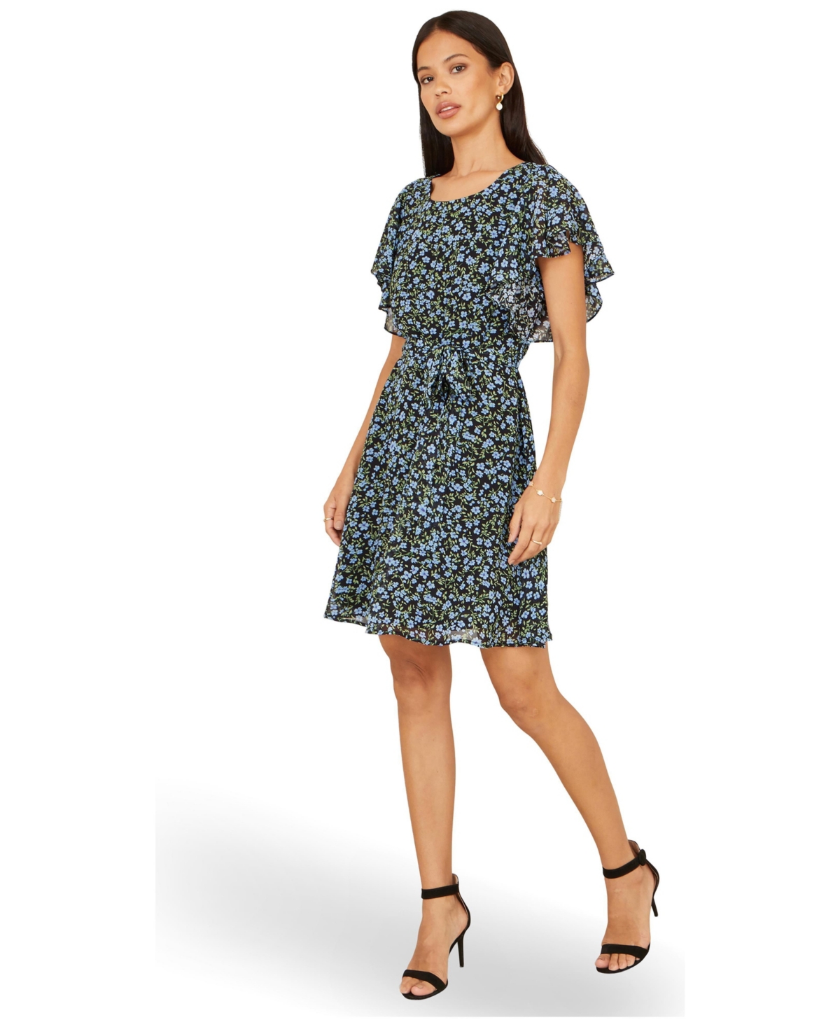 Click here for Yumi Womens Ditsy Print Floral Skater Dress - Blac... prices