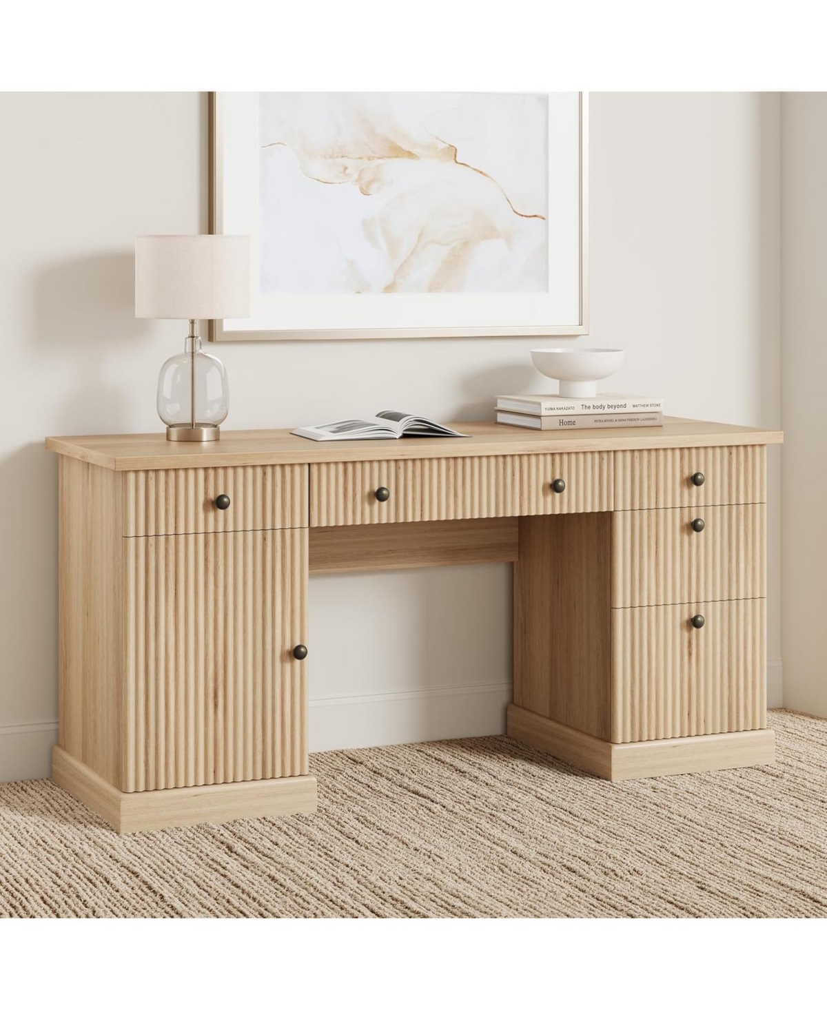 Click here for homfan 60 Fluted Modern Executive Desk with Chargi... prices