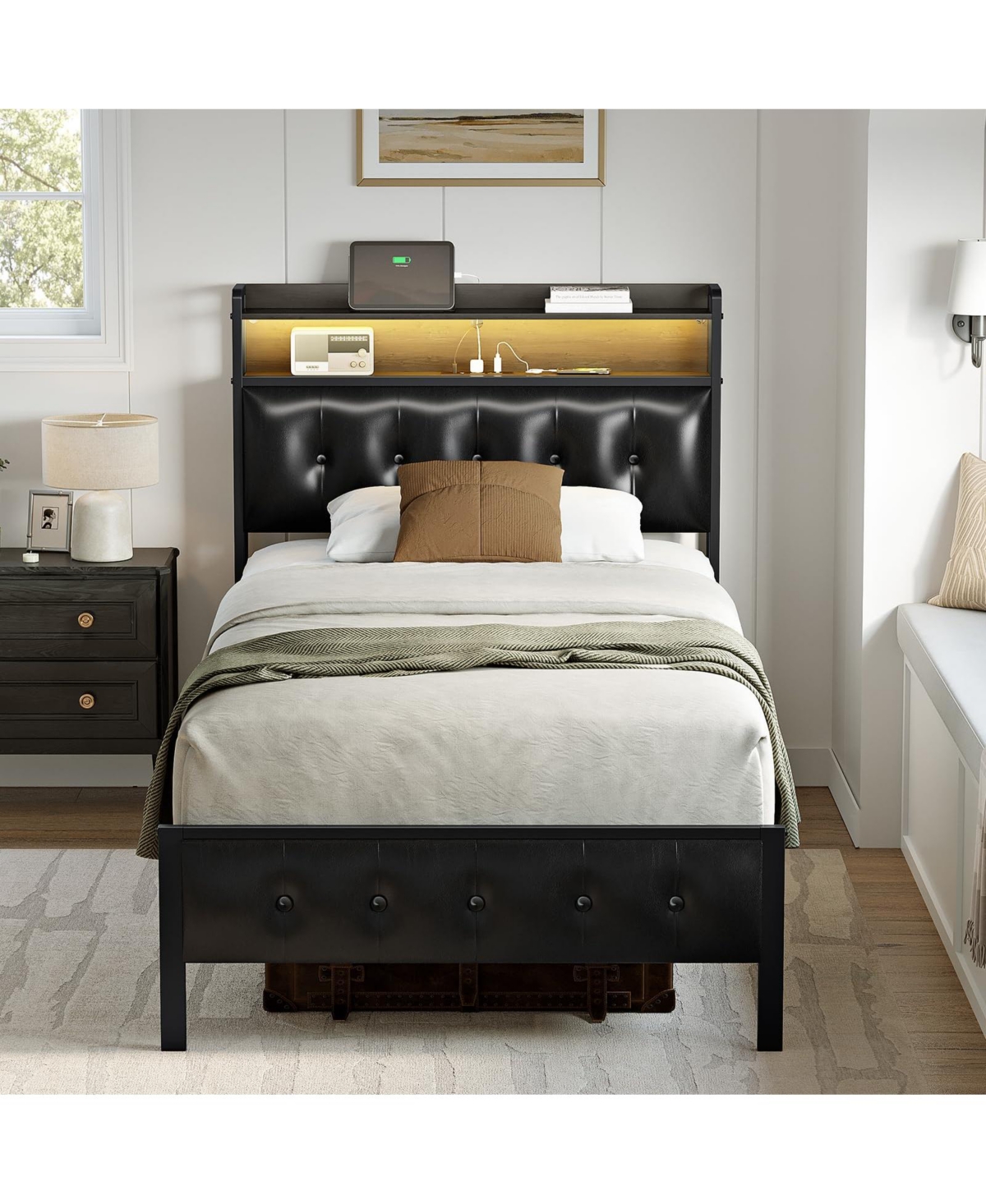 Click here for Hausource King/Twin Size Bed Frame with Storage He... prices