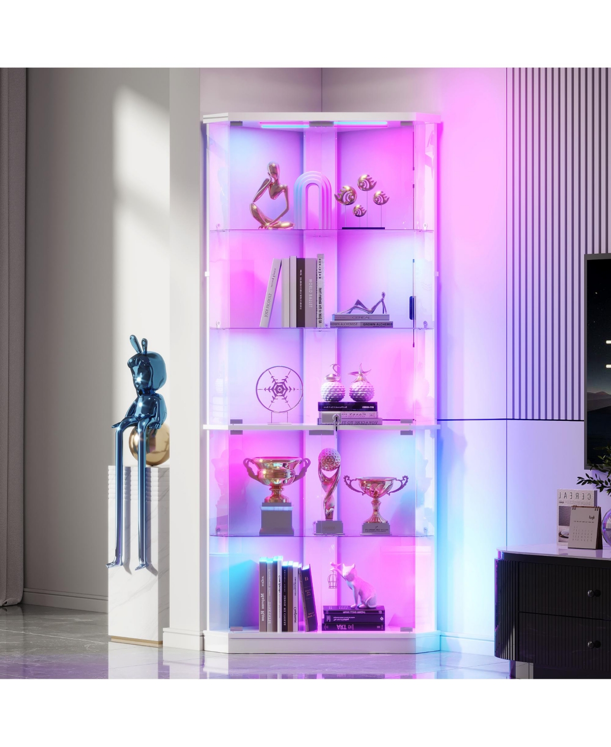 Click here for Vlsrka Corner Display Cabinet with Rgb Lights - Wh... prices