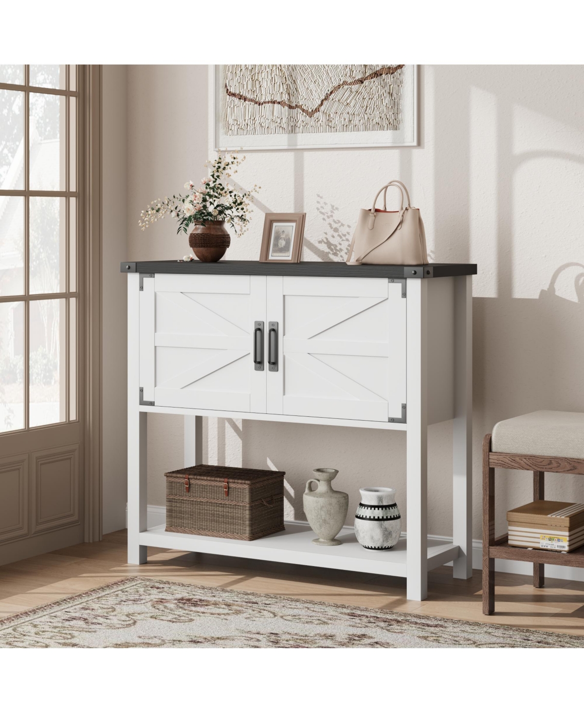 Click here for homfan Farmhouse Console Table with 2 Doors  32 Wh... prices
