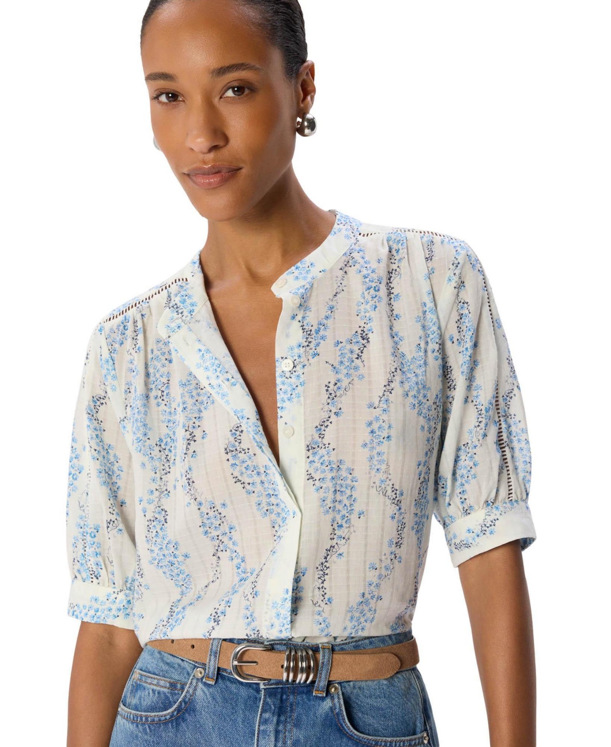Click here for Whistles Womens Ditsy Stem Textured Shirt - Blue/m... prices