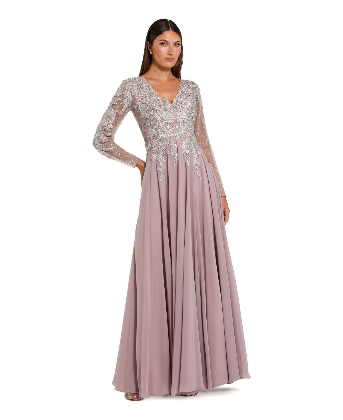 Click here for Mac Duggal Womens Embellished Illusion V Neck Long... prices