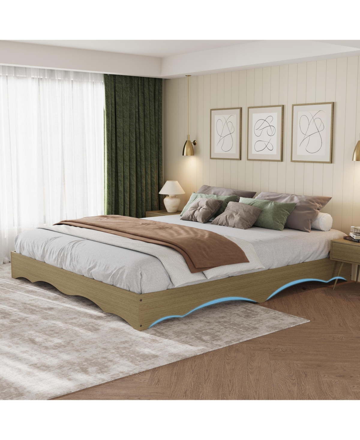 Click here for homfan Minimalist Wave Edge Wood Platform Bed Fram... prices