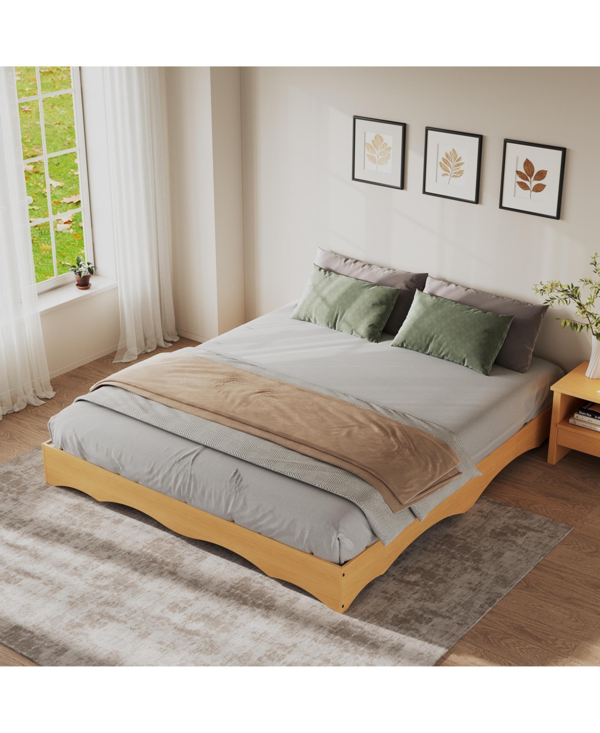 Click here for homfan Minimalist Wave Edge Wood Platform Bed Fram... prices