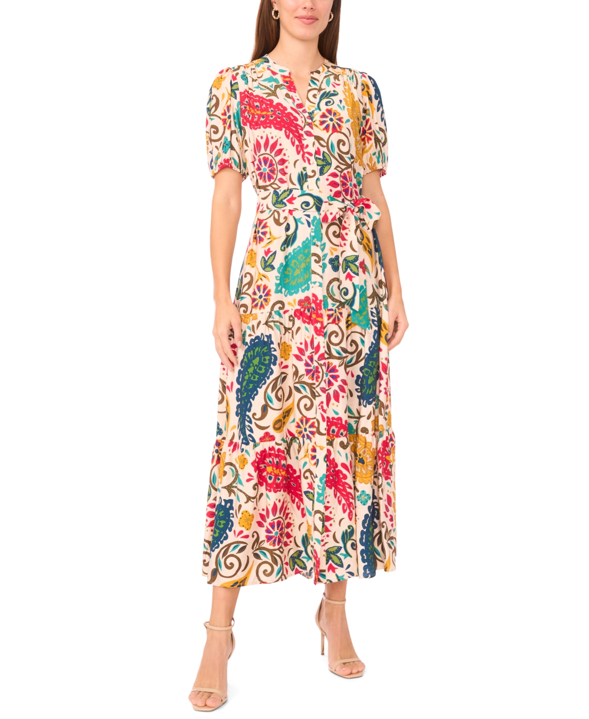 Click here for Msk Womens Floral Button-Front Maxi Dress with Sel... prices