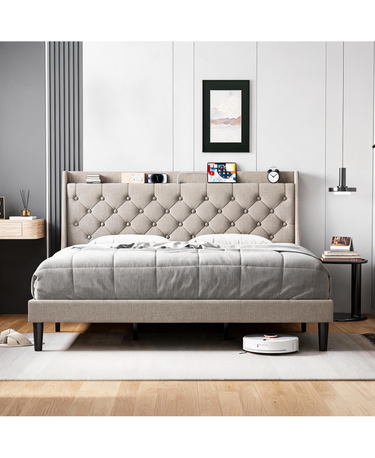 Click here for homfan Upholstered Platform Bed Frame with Button... prices
