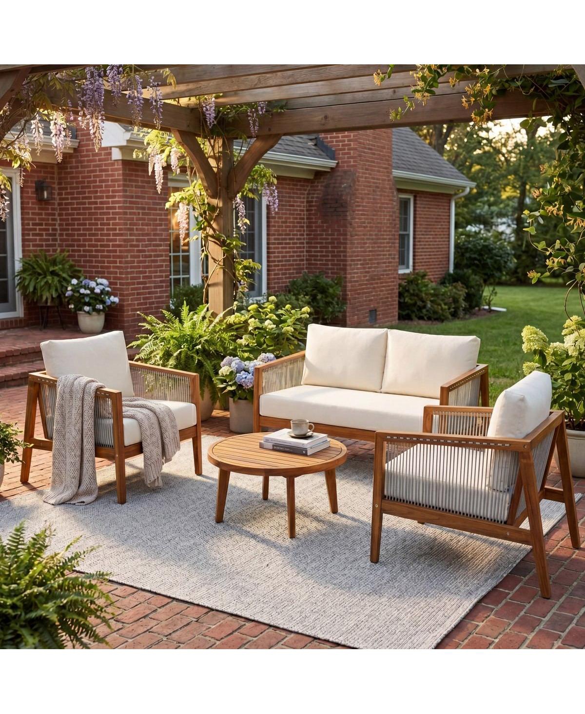 Click here for Asagikoiai Outdoor Acacia Wood Rope Patio Sofa Set... prices