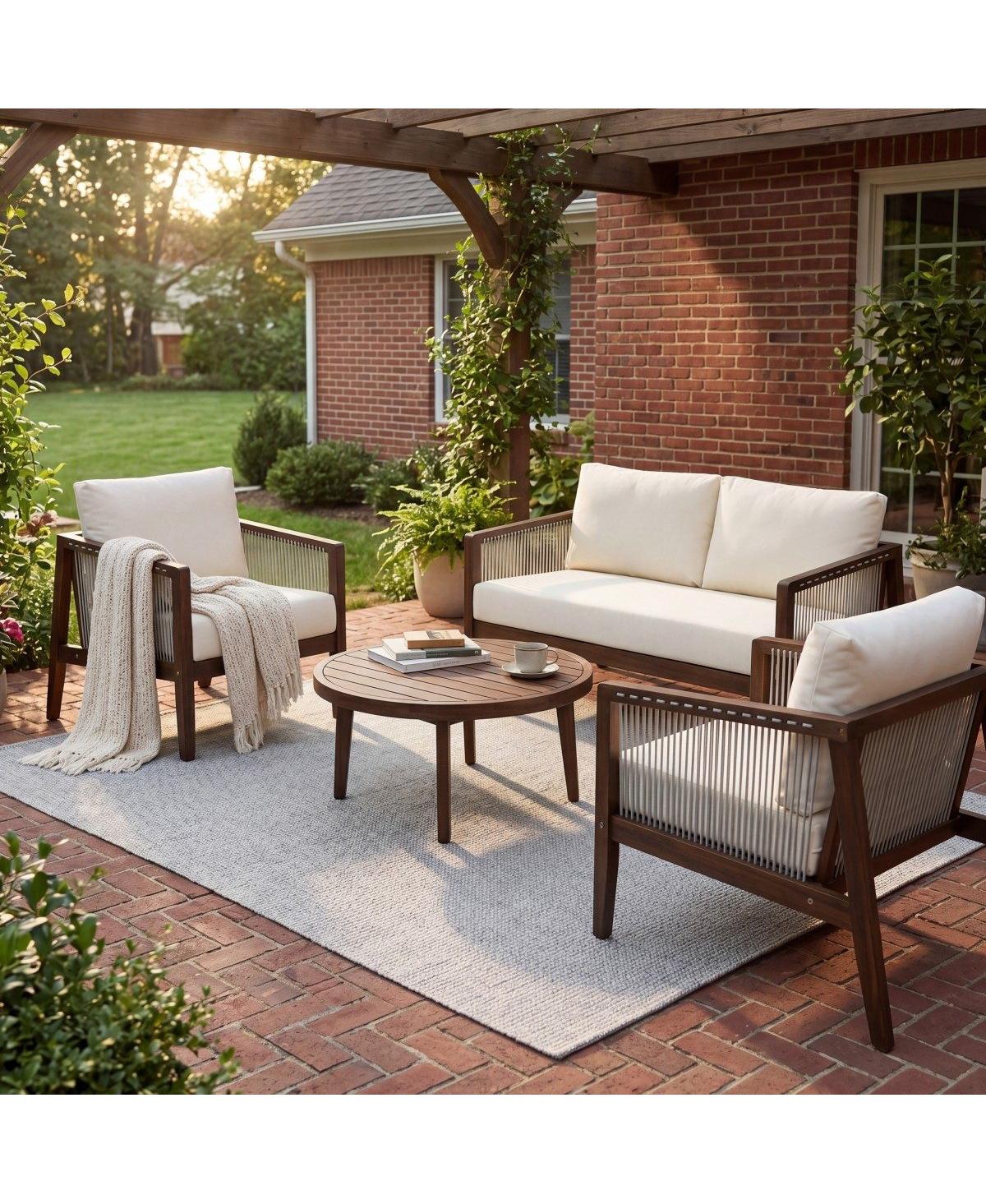 Click here for Asagikoiai Outdoor Acacia Wood Rope Patio Sofa Set... prices