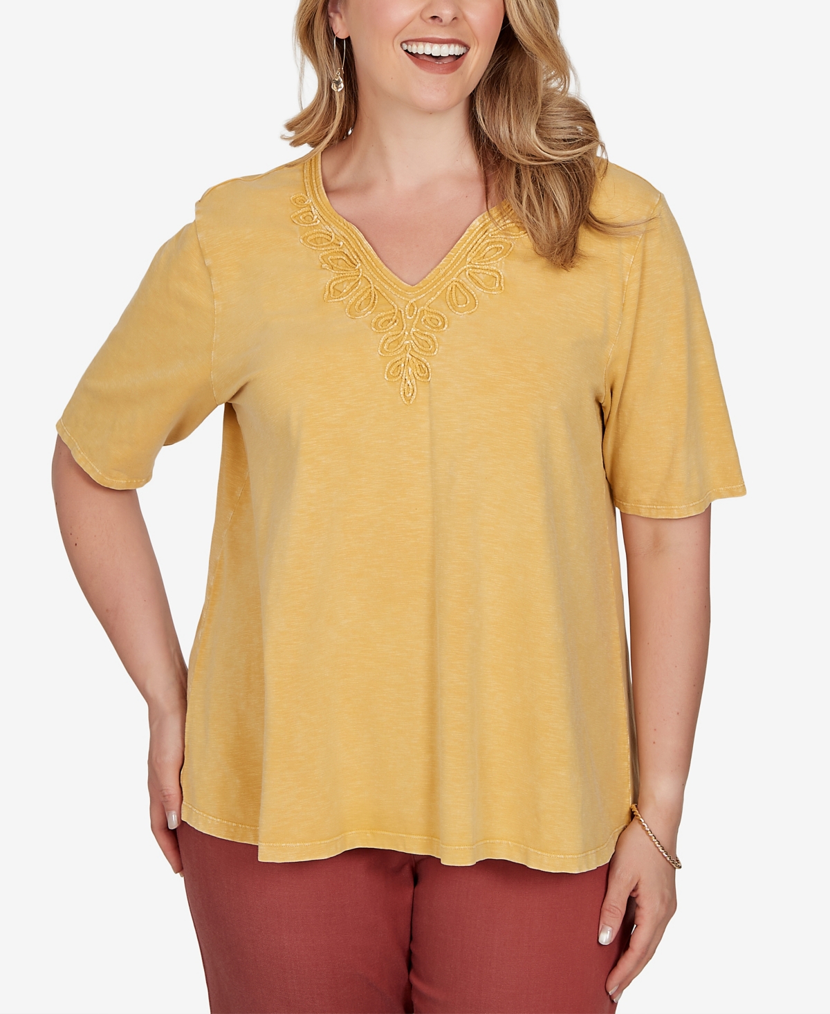Click here for Ruby Rd. Plus Size Soutache V-Neck Knit Top - Mari... prices