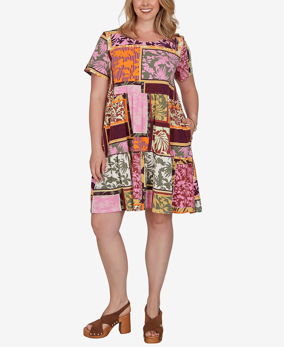 Plus Size Ruby Rd. Sedona Escape Tropical Patchwork Shift Dress