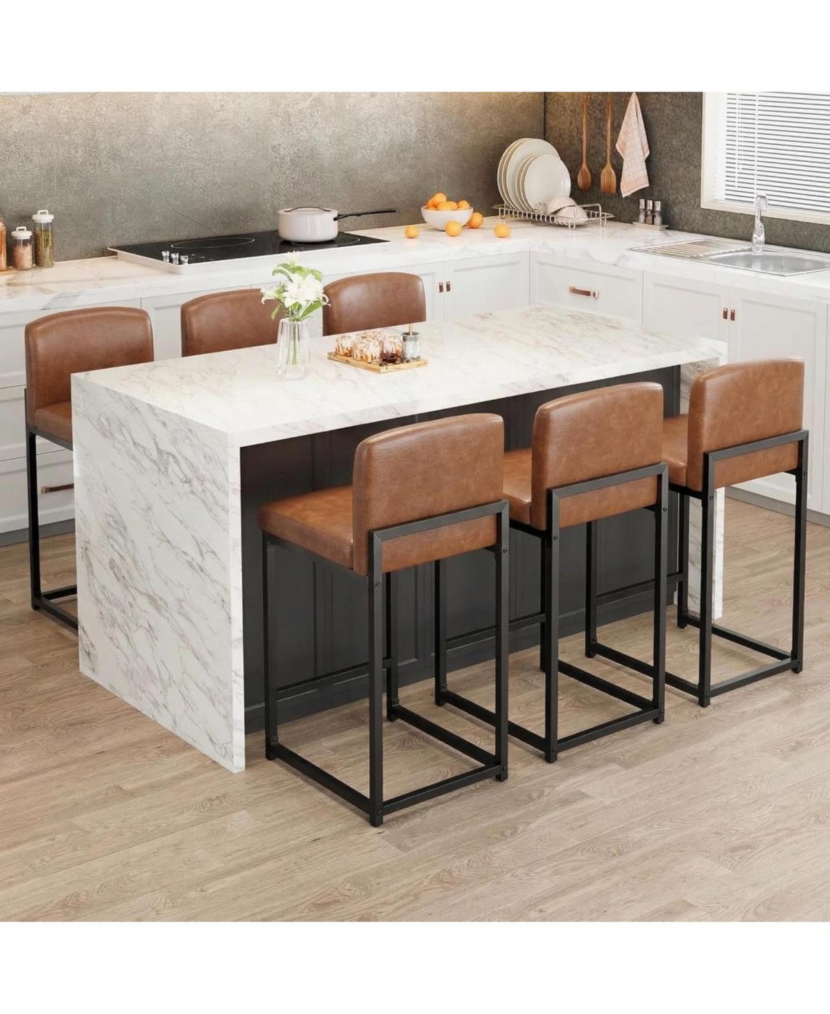Click here for gaomon Set of 6 Modern Bar Stools Pu Leather Count... prices