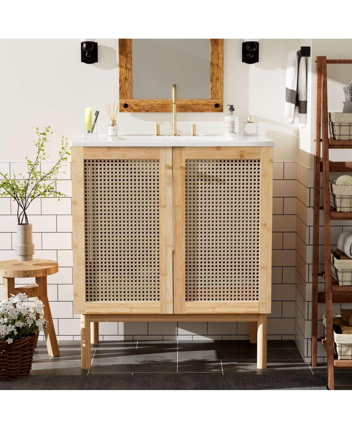 Click here for Thirtypeachy 30 Rattan Bathroom Vanity With Cerami... prices