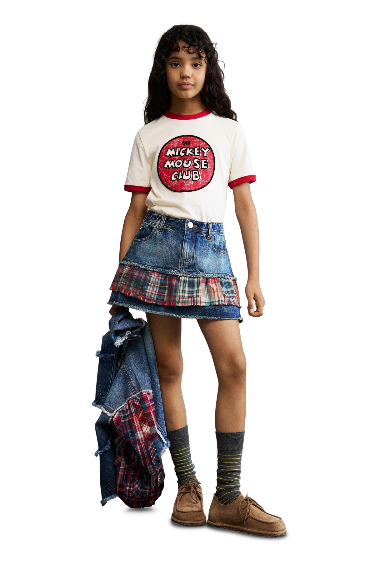 Click here for Desigual Girlss Checked plaid denim skirt - Light... prices