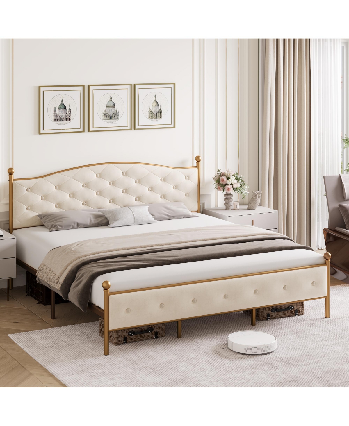Click here for homfan Velvet Upholstered Platform Bed Frame with... prices