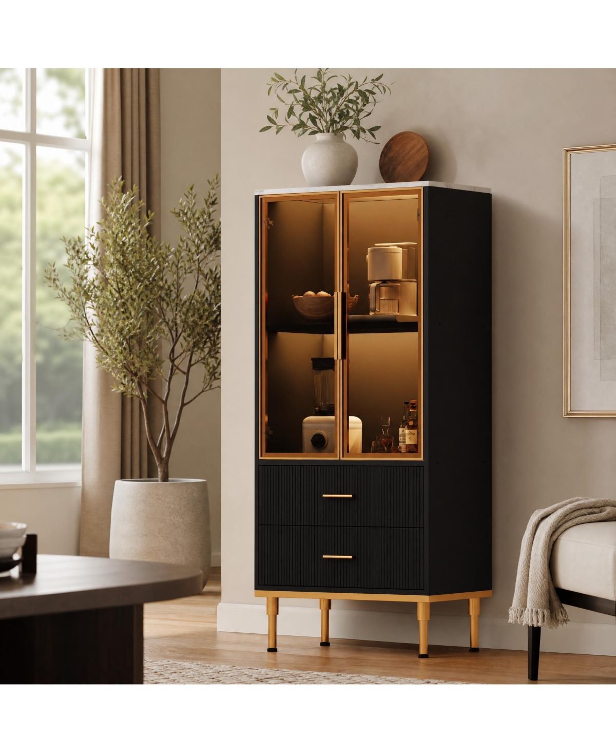 Click here for homfan Glass Door Storage Cabinet with Wave Drawer... prices