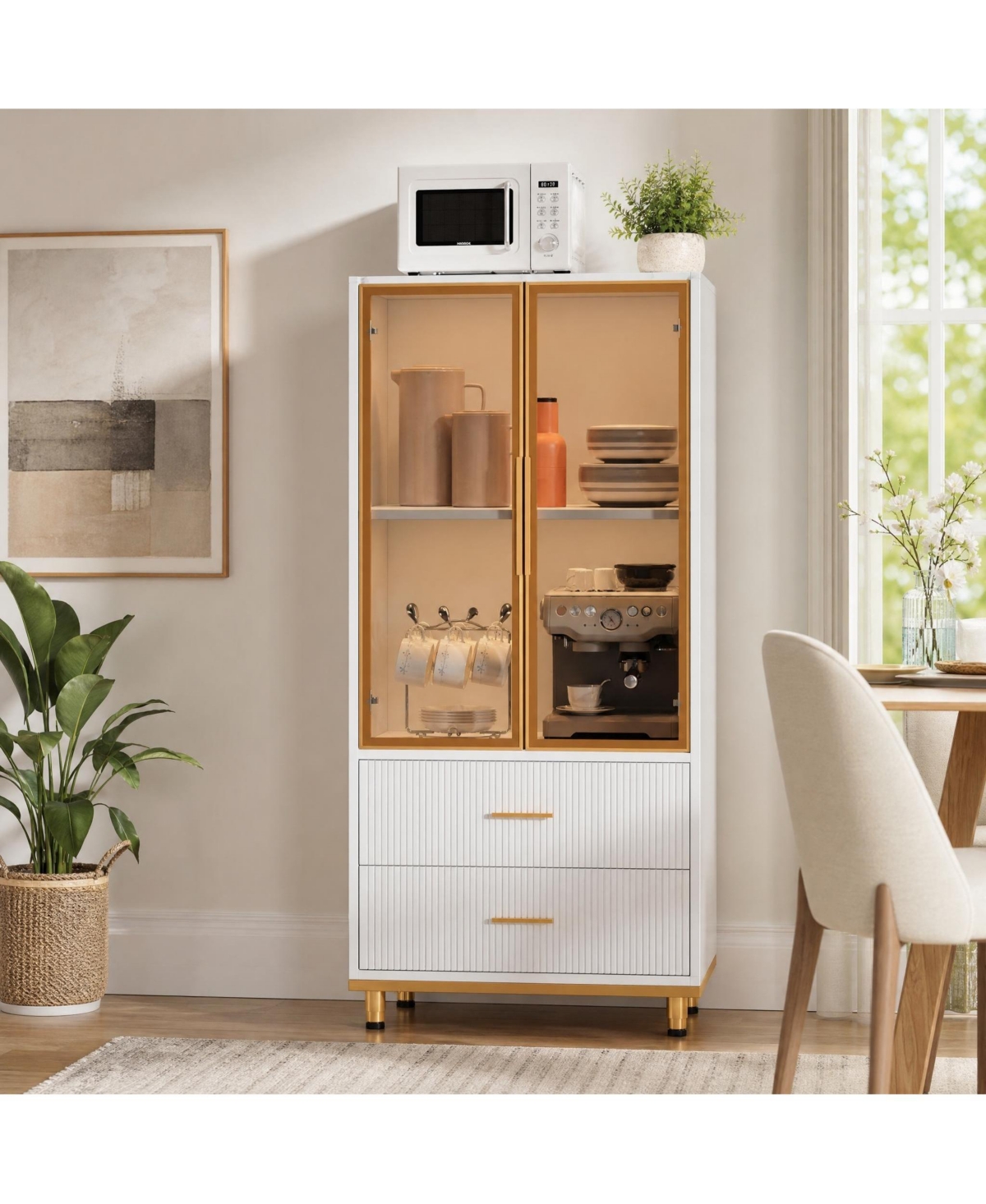 Click here for homfan Glass Door Storage Cabinet with Wave Drawer... prices