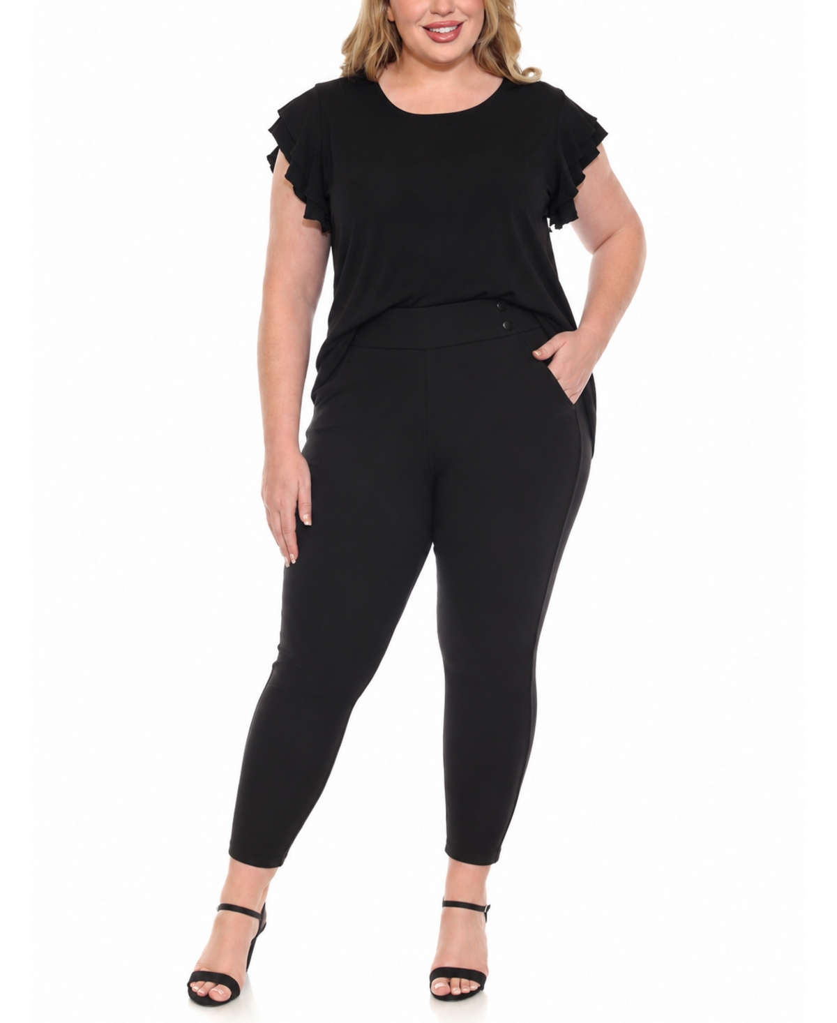 Click here for White Mark Plus Size Flutter-Sleeve Top and Scuba... prices